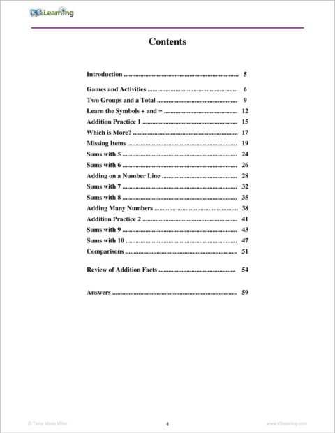 Addition Workbook for Kindergarten to Grade 1 | K5 Bookstore