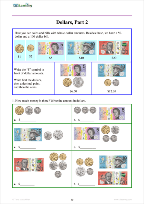 Australian Money Workbook | K5 Bookstore