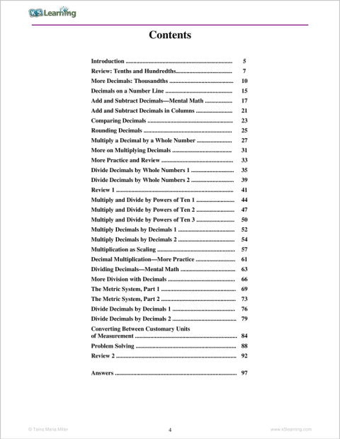 Decimals Workbook for Grades 5-6 | K5 Bookstore