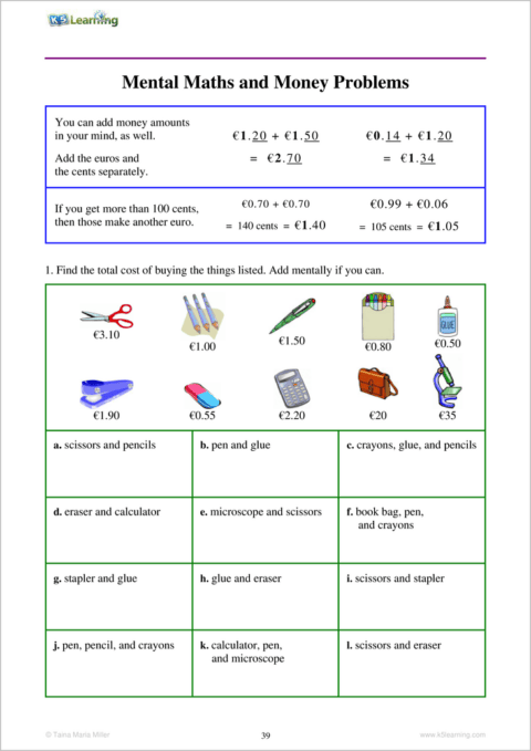 European Money Workbook | K5 Bookstore