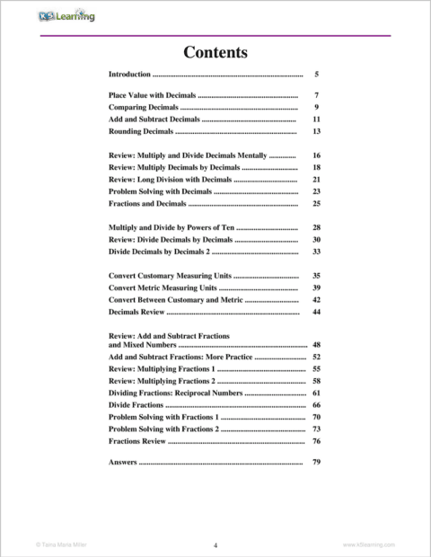 Fractions and Decimals Workbook for Grade 6 | K5 Bookstore
