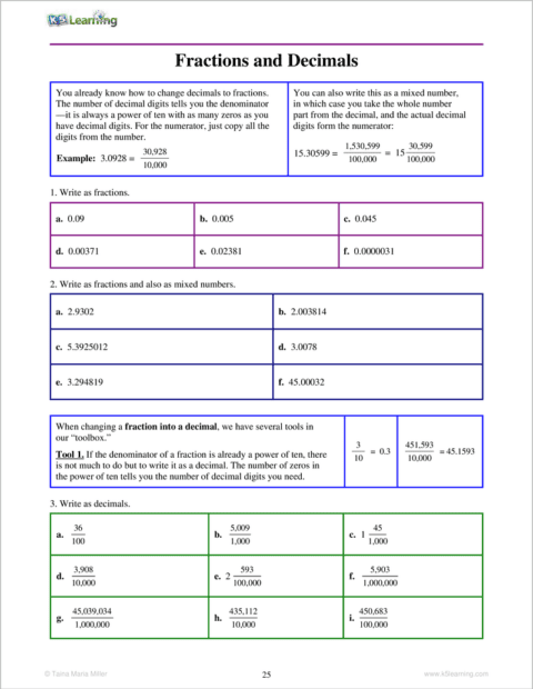 Fractions and Decimals Workbook for Grade 6 | K5 Bookstore