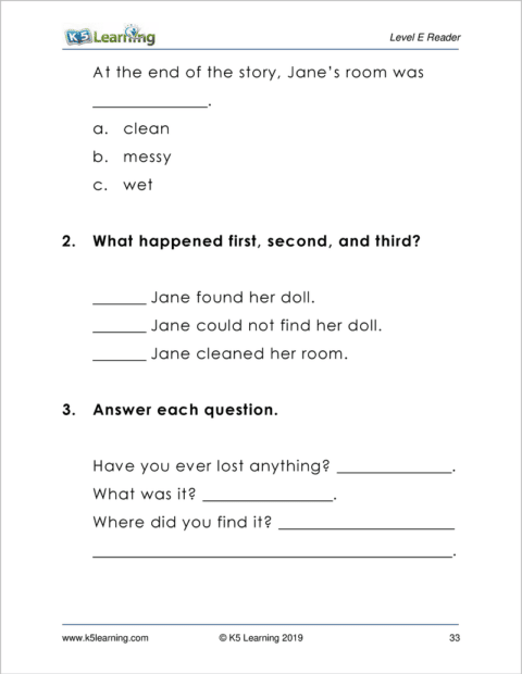 Grade 1 Reading Workbook, Level E | K5 Bookstore