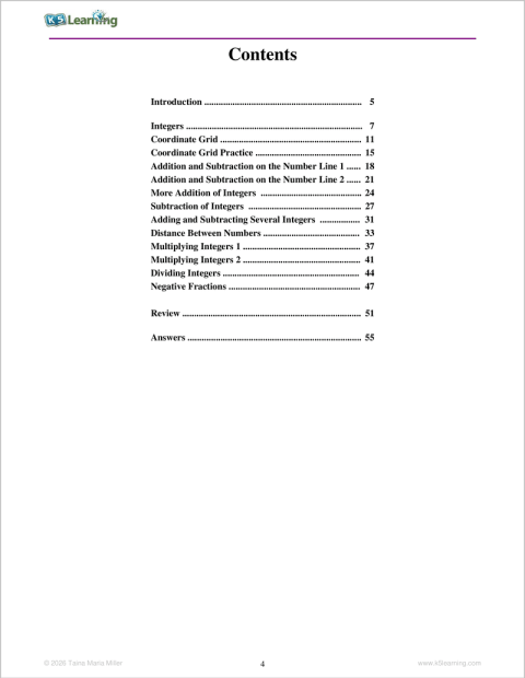 Integers Workbook | K5 Bookstore