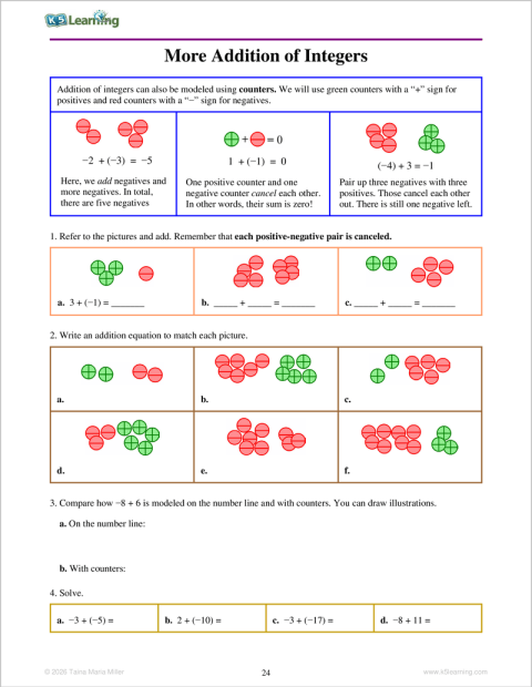 Integers Workbook | K5 Bookstore