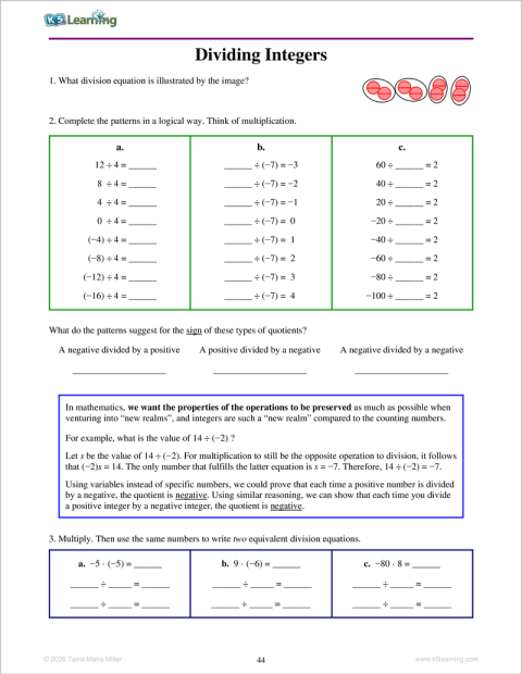Integers Workbook | K5 Bookstore
