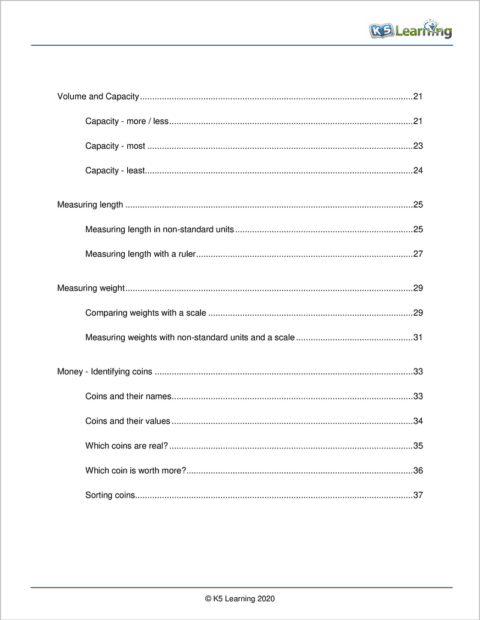 Kindergarten Measure, Time & Money Workbook | K5 Bookstore
