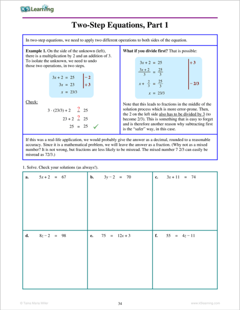 Linear Equations Workbook | K5 Bookstore