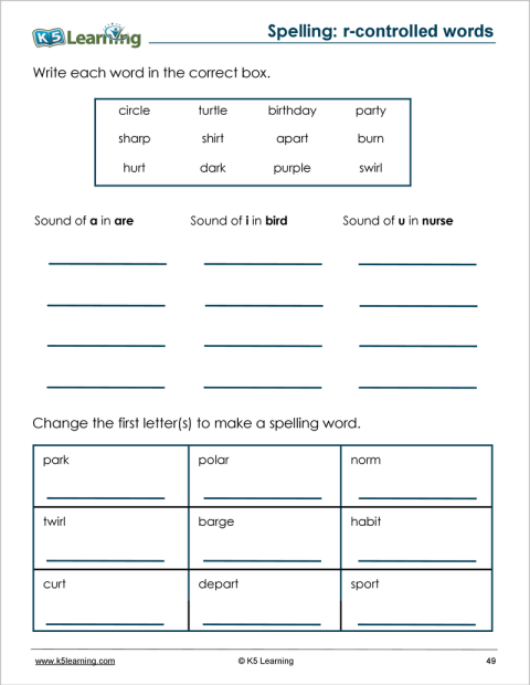Spelling Workbook for Grade 2 | K5 Bookstore
